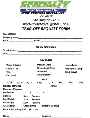 TEAR-OFF REQUEST FORM